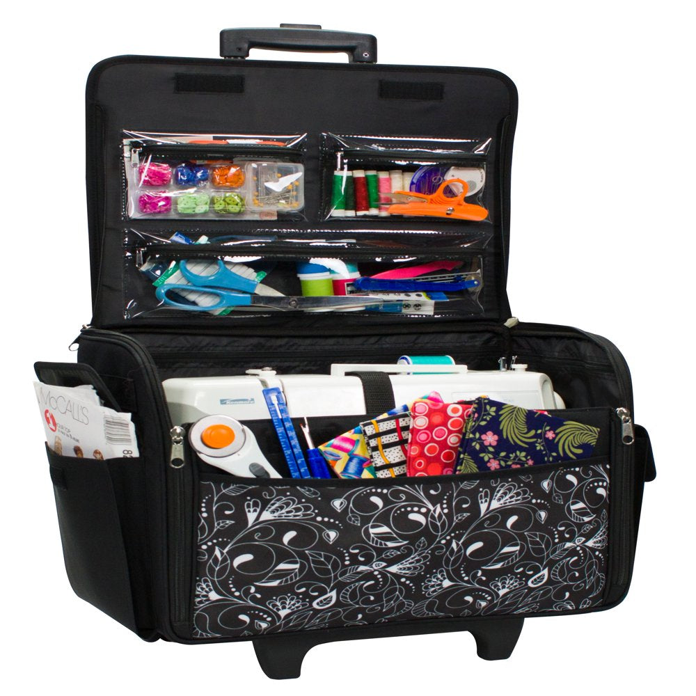 Rolling Sewing Machine Tote, Black & White – Perrys Home Goods
